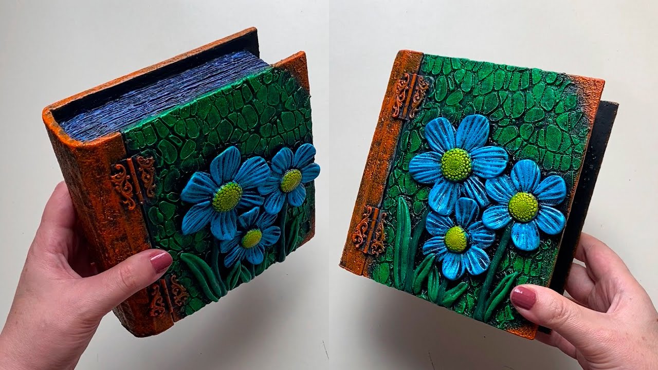 DIY Cardboard Book Box with 3D Flowers | Easy DIY Project - YouTube