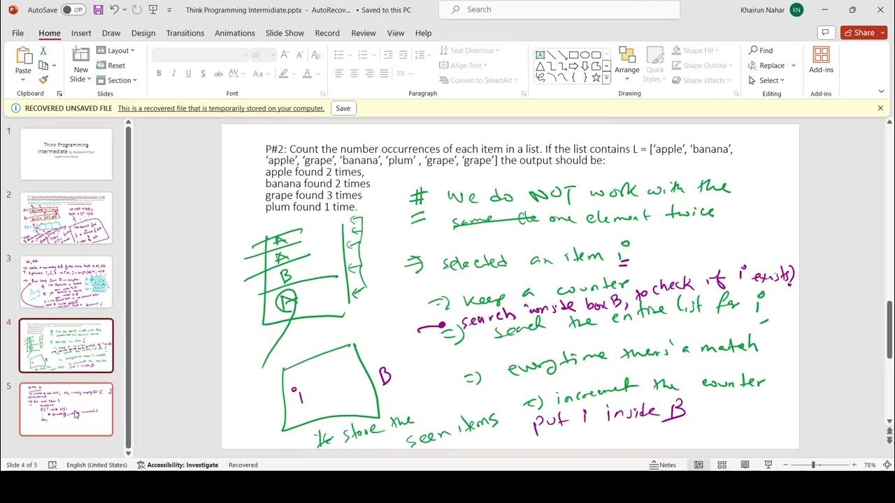 Think Programming Intermediate 2: Counting the occurrences of each item in a list using a list ...
