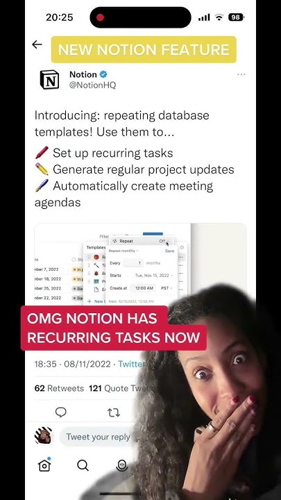 Omg Recurring Tasks In Notion Life Just Got Easierrrr Notion Notiontips Notiontutorial