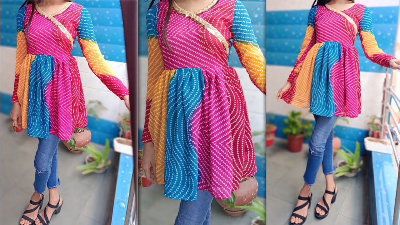 latest dress design || short frock \ top || full sleeves || bandhej ...
