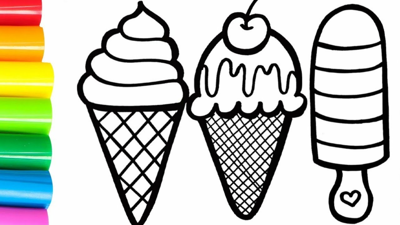 Drawing, Coloring and Painting Ice Cream For Kids And Toddlers // Cute ...