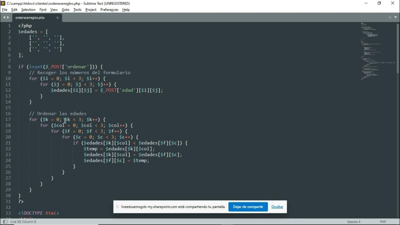Ordenar un arreglo bidimensional - YouTube