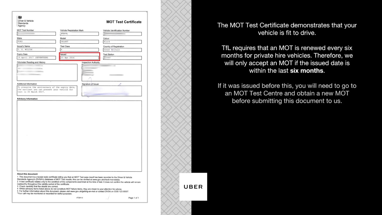 Uber MOT Test Certificate Guide Uber - YouTube