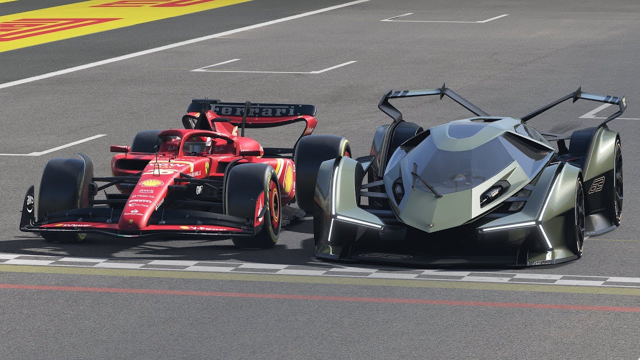 Ferrari F1 vs Lamborghini Lambo V12 Vision Gran Turismo at Monza - YouTube