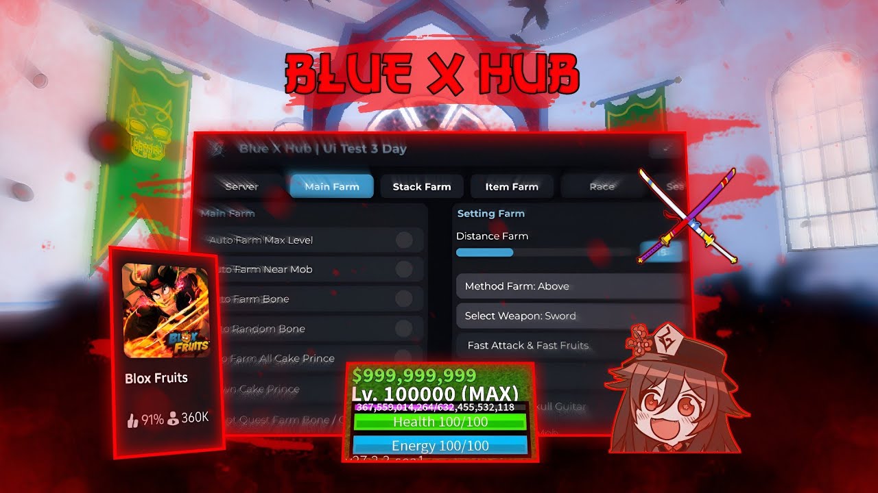 [ BEST ] Blox Fruit Script Blue X Hub - No Key // Auto Farm // Sea ...