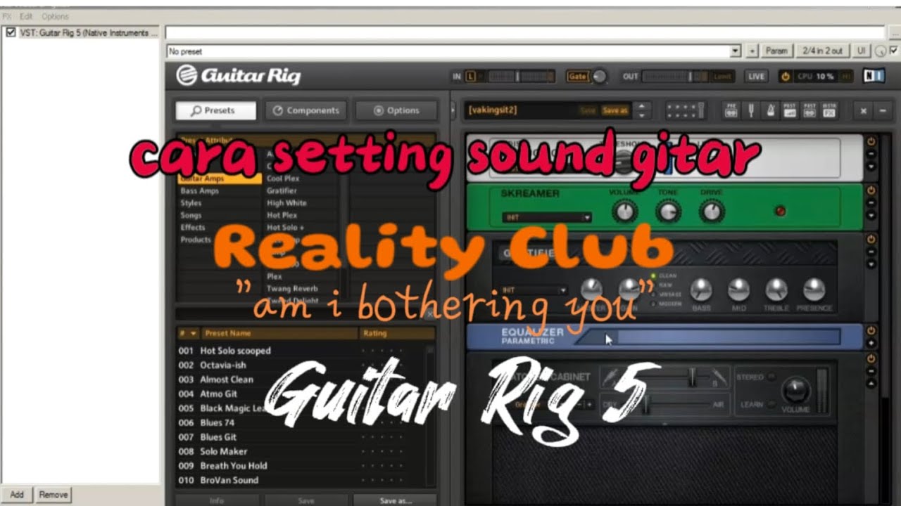 Tutorial Setting Sound Gitar "Reality Club - Am i bothering You" - YouTube