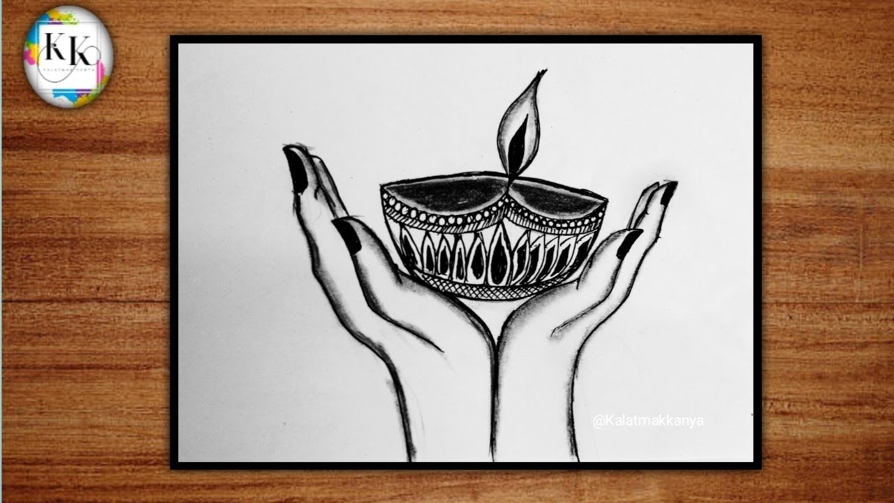 How to Draw Diya On Hand Step By Step/Pencil Drawing/Easy/Diwali ...
