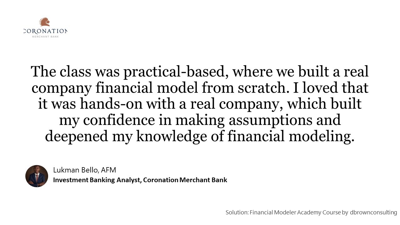 Financial Modeling Academy Testimonial by Lukman Bello, AFM - YouTube