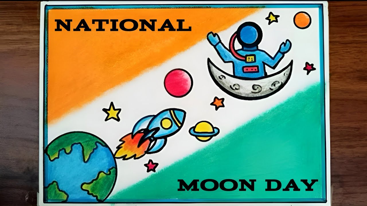 National Moon Day Poster Drawing | Chandra Dinam Poster Drawing | Moon ...