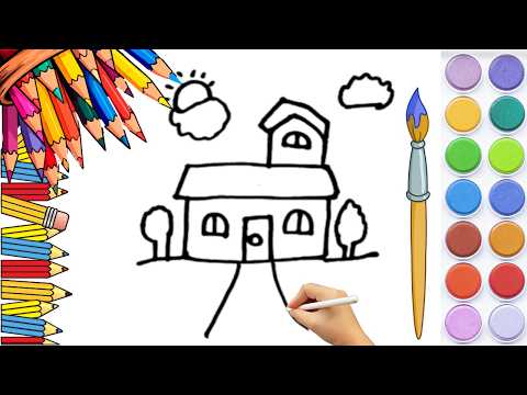 How To Draw HOUSE EASY Drawing, Painting & Coloring For Kids and Toddlers_🌈🎨
