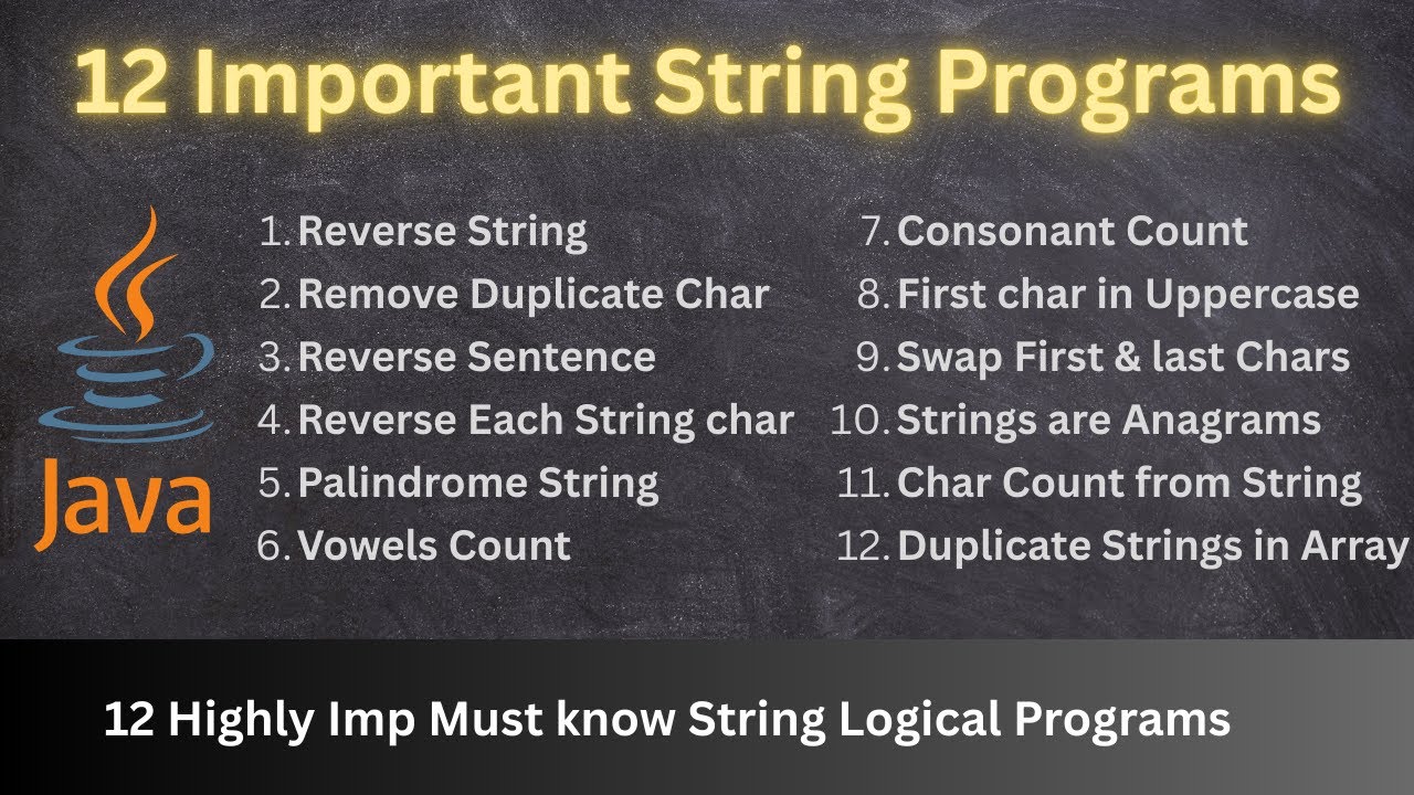 12 Imp Java String Logical Programs | Reverse, Palindrome, remove duplicate char Master Java ...