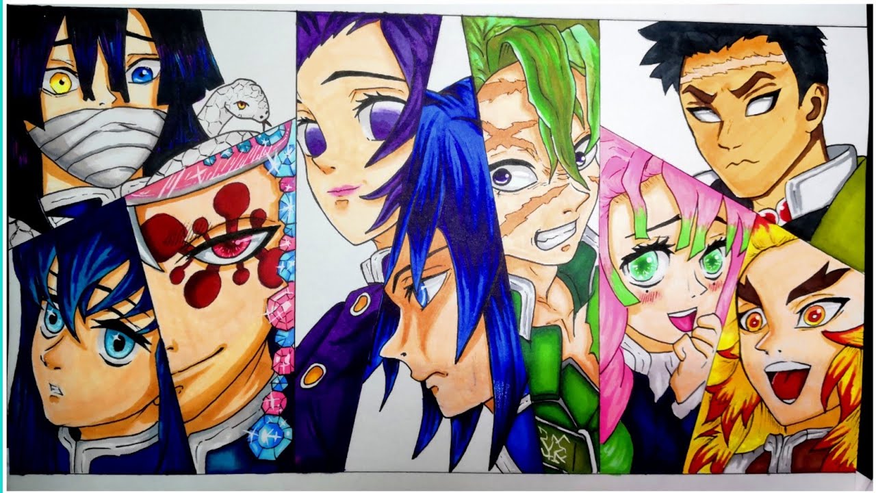 demon slayers speed drawing challenge 9 hashira in 3000 minutes from ...