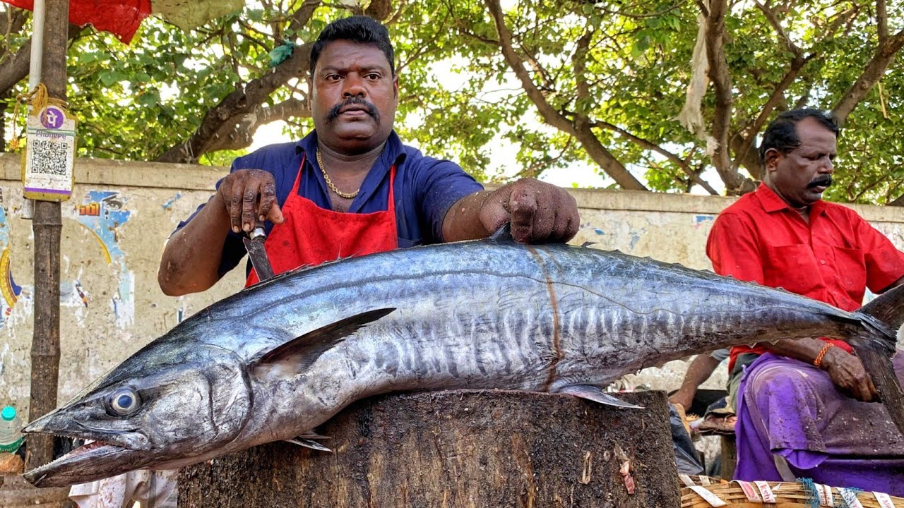 KASIMEDU 🔥 SPEED SELVAM | HUGE KING SEER FISH CUTTING VIDEO | 4K VIDEO ...