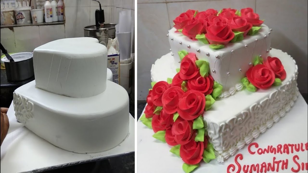 Heart Shape Engagement Cake Design |Two Step Engagement Cake | cake design| cake ( sujit cake ...
