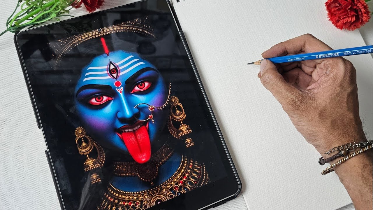 How To Draw MAA KALI Outline Step By Step Tutorial | Kali maa Drawing # ...