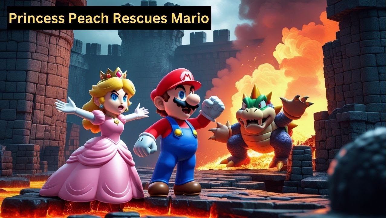 👑🌸 Princess Peach Rescues Mario 🛡️🔥 | A Heroic Fairy Tale in English 📖 ...