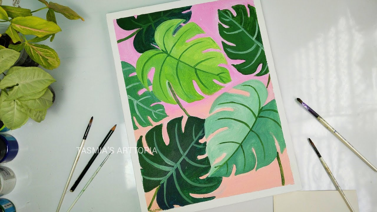 How to paint monstera leaf acrylic | acrylic painting tutorial | Tasmia ...