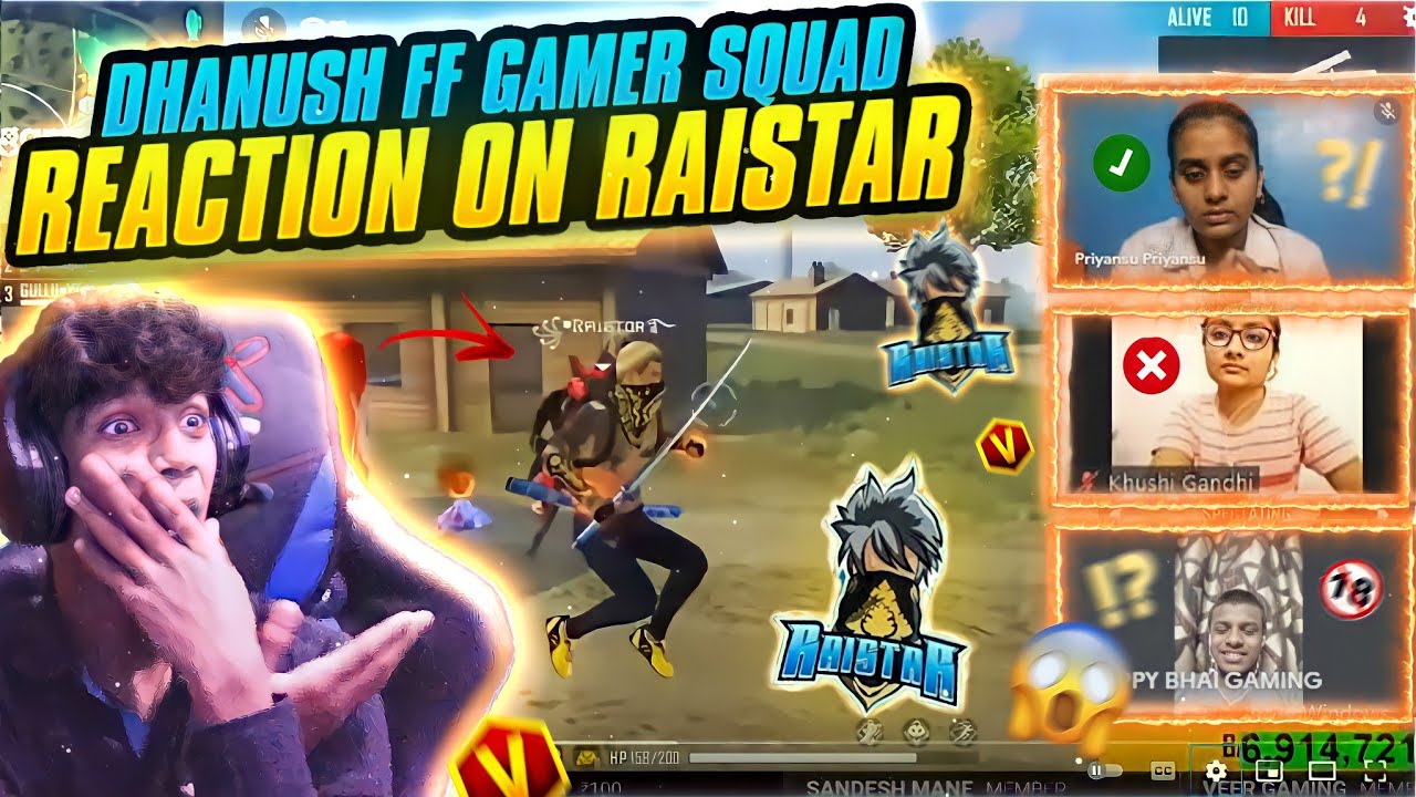 💥🤯Dhanush FF Gamer Squad 🤑Reaction 🔥On Raistar Gameplay 😱HackerShots😍 ...