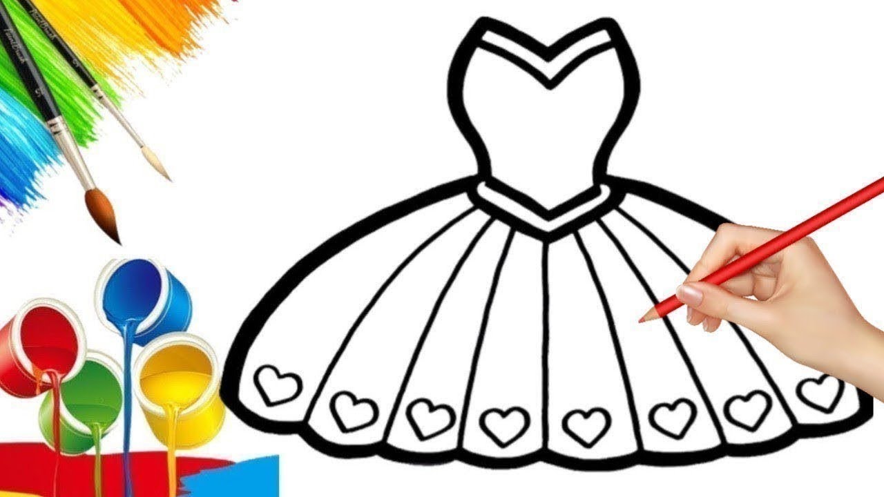 Princess dress drawing, coloring & painting for kids & toddlers | - YouTube