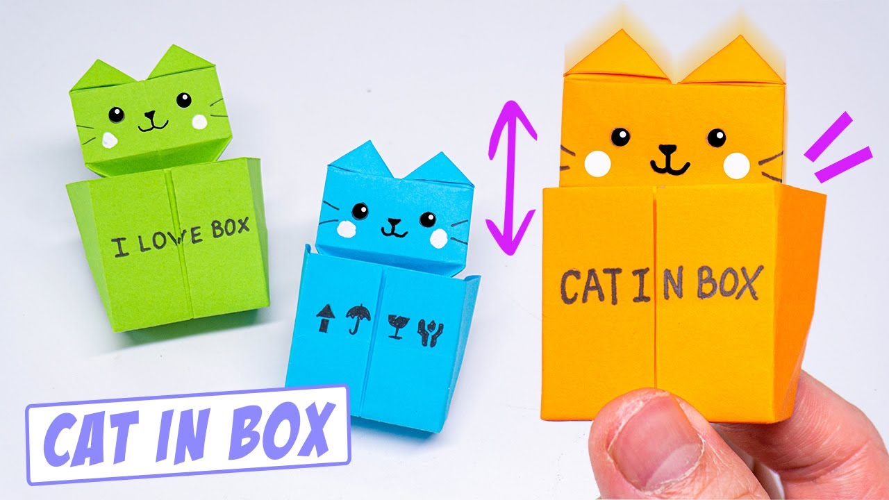Easy origami cat in box || Moving toy cat in box pop it - YouTube