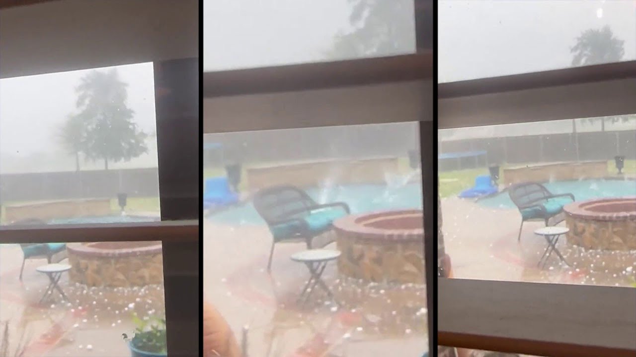 'Baseball-Sized' Hailstones Splash Into Texas Swimming Pool - YouTube