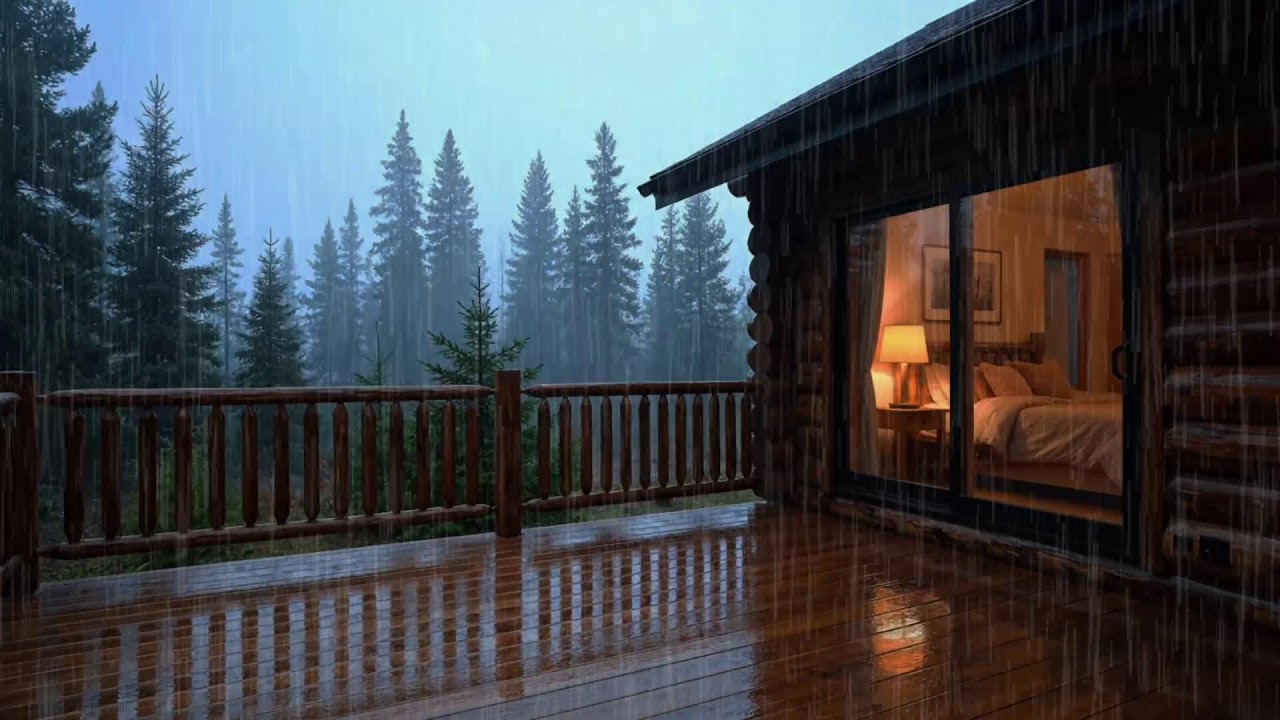 Gentle Forest Rainfall at Night Inside a Warm Cabin 🌲🌙 | Relaxing Sleep ...