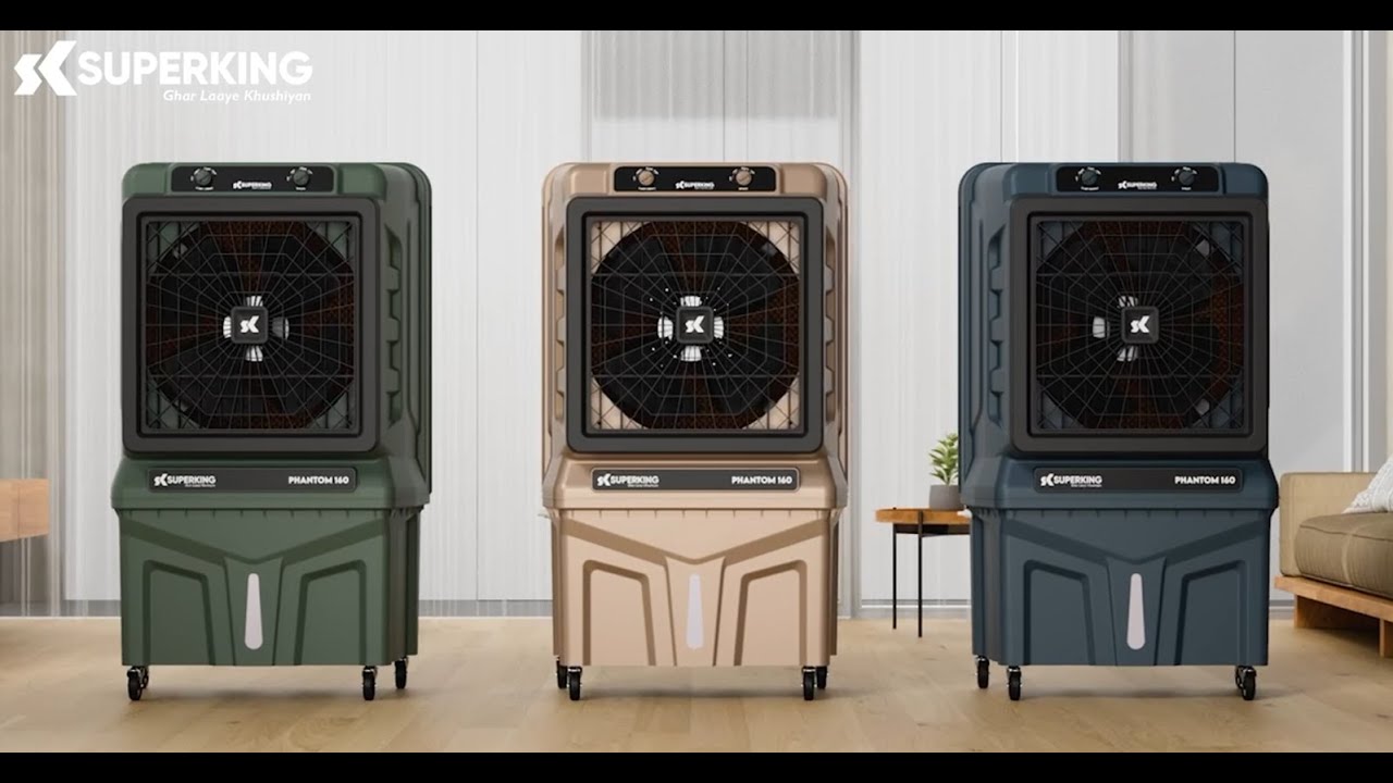 Superking Phantom 160L Commercial Air Cooler with Auto Swing & Auto Cut Pump Technology - YouTube