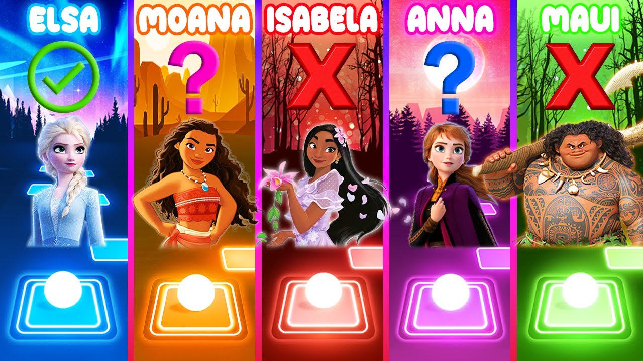 Frozen Elsa Vs Moana Vs Encanto Isabela Vs Anna Vs Maui IN Tiles Hop ...