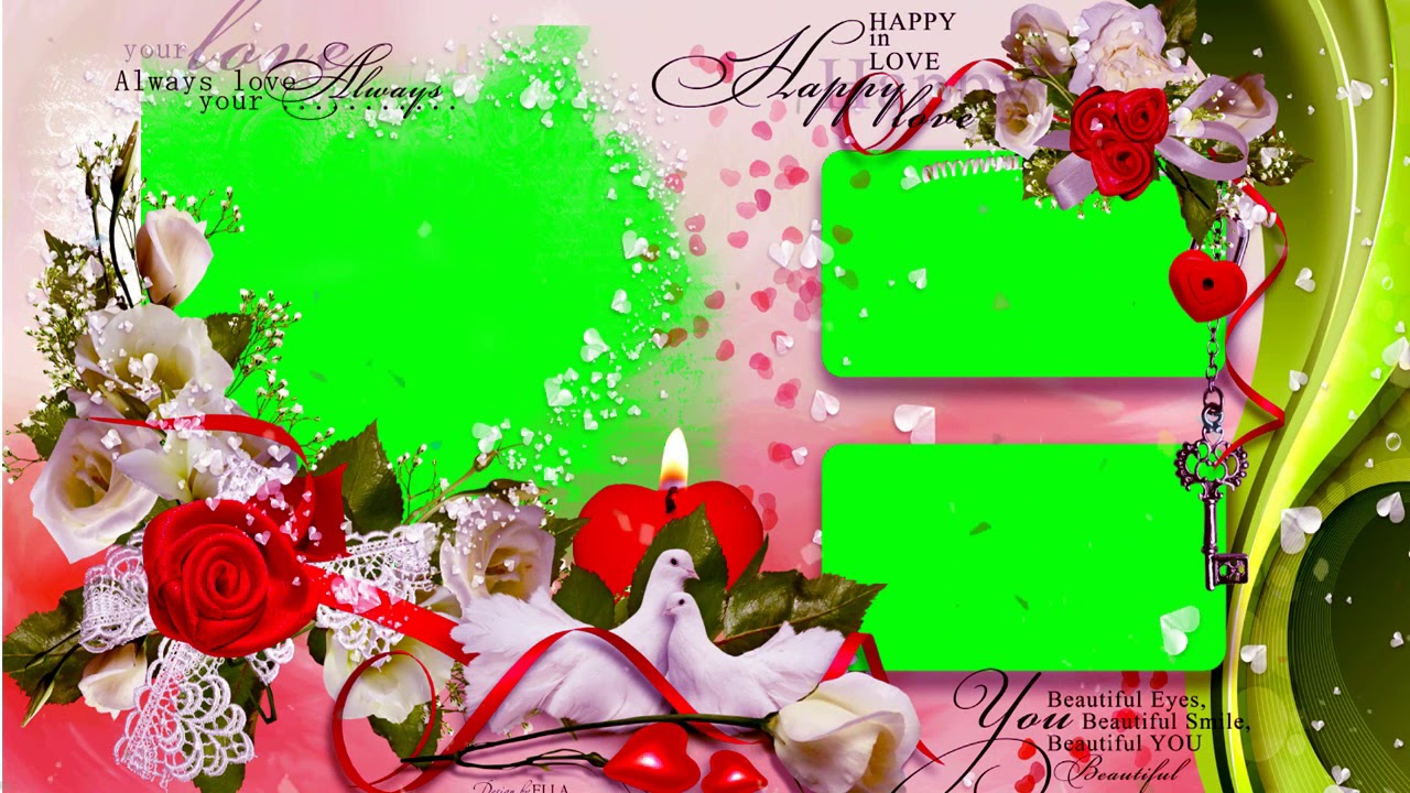 Love Wedding Green Screen Frame with Flowers and hearts - YouTube