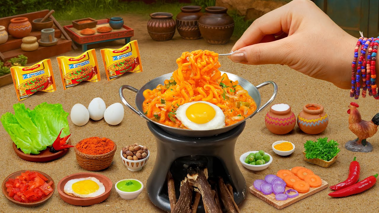 Mini Maggi Masala Noodles🍜Spicy Miniature Fried Egg Maggie Noddles ...
