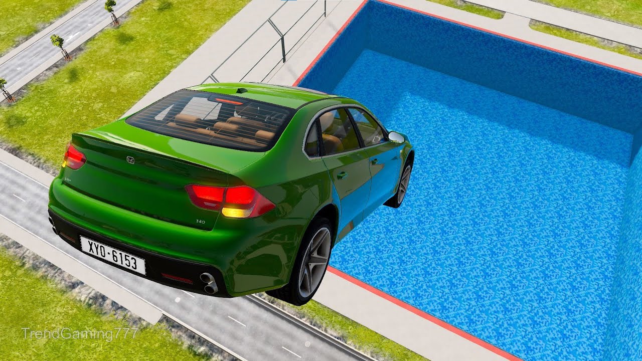 High Speed Cars Jumping In Pools - BeamNG.Drive - YouTube