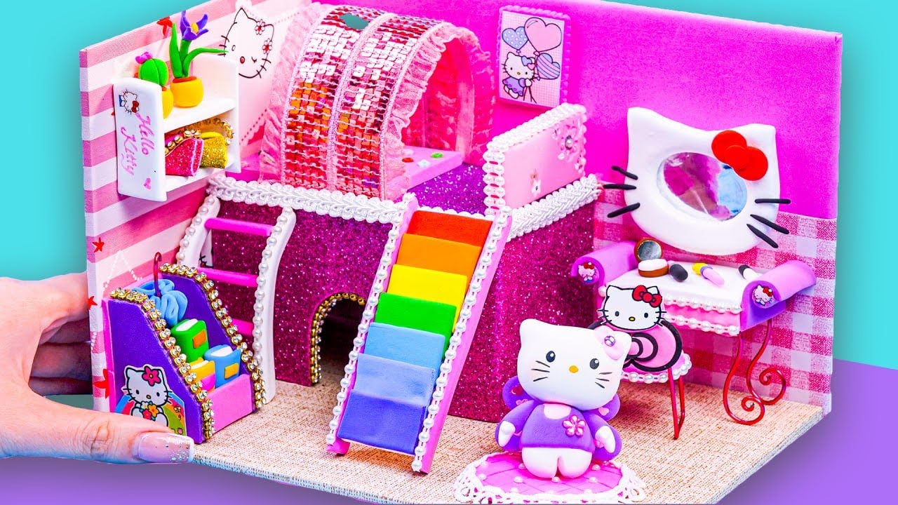 How To Make Bling Hello Kitty Miniature House from Polymer Clay and ...