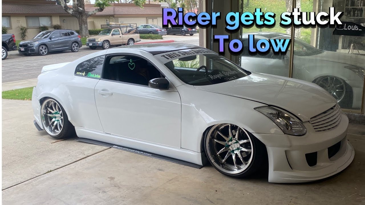 stanced g35 ricer gets stuck at own home (TOO LOW) - YouTube