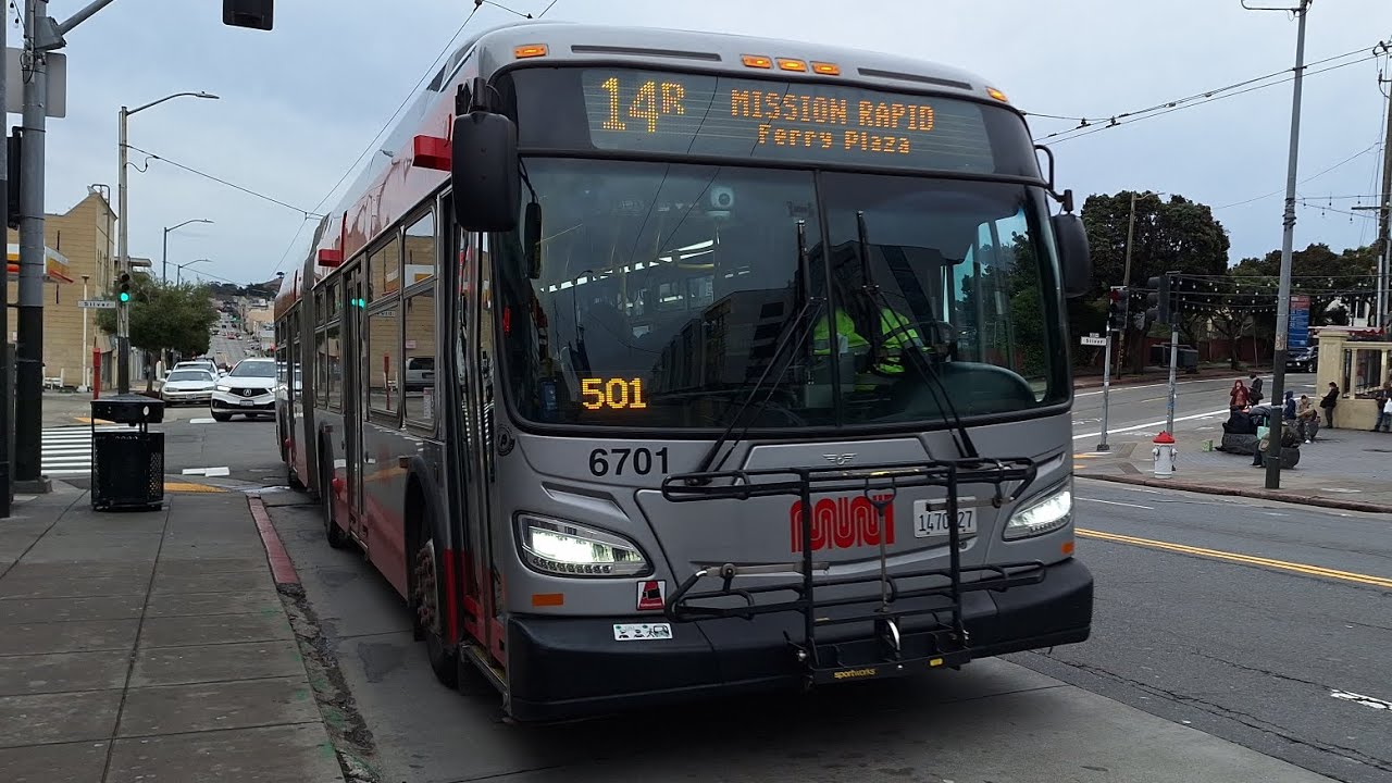 SF Muni: 2016 New Flyer XDE60 #6701 on 14R Mission Rapid - YouTube