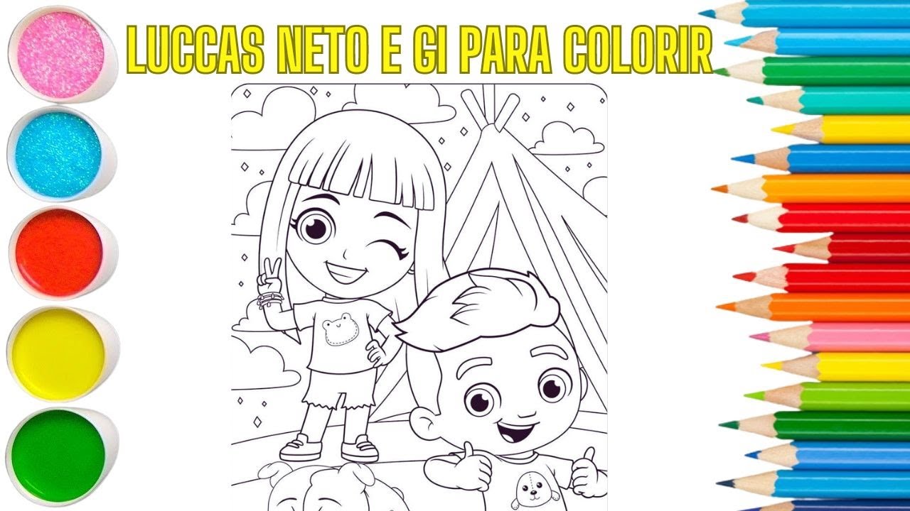 Desenho colorir luccas neto e gi os aventureiros - YouTube