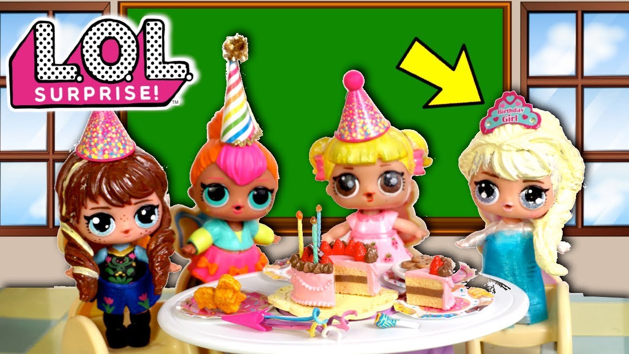 LOL Frozen Family Surprise Birthday Party in Barbie School with Baby ...