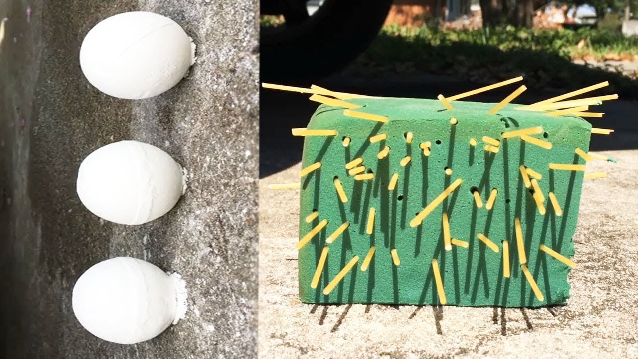 Crushing floral foam & bath bomb by a car and more - YouTube