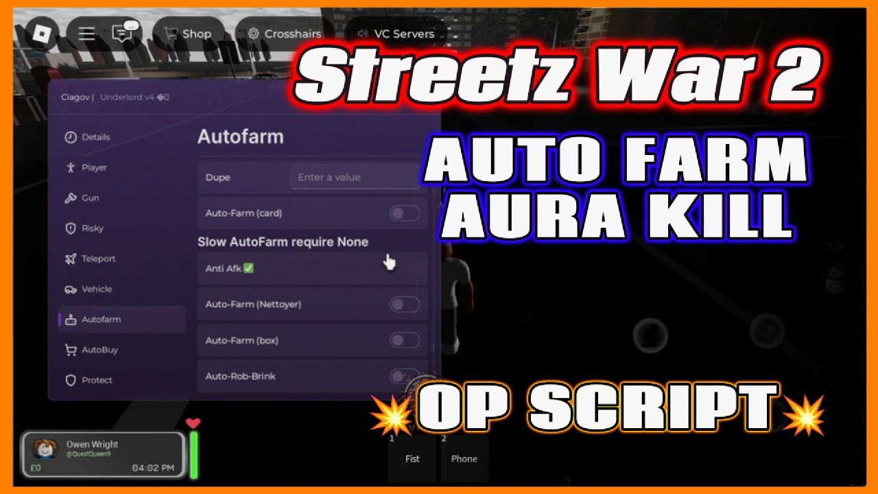🔥NEW🔥 streetz war 2 script GUI - streetz war 2 auto farm script 🐱 ...