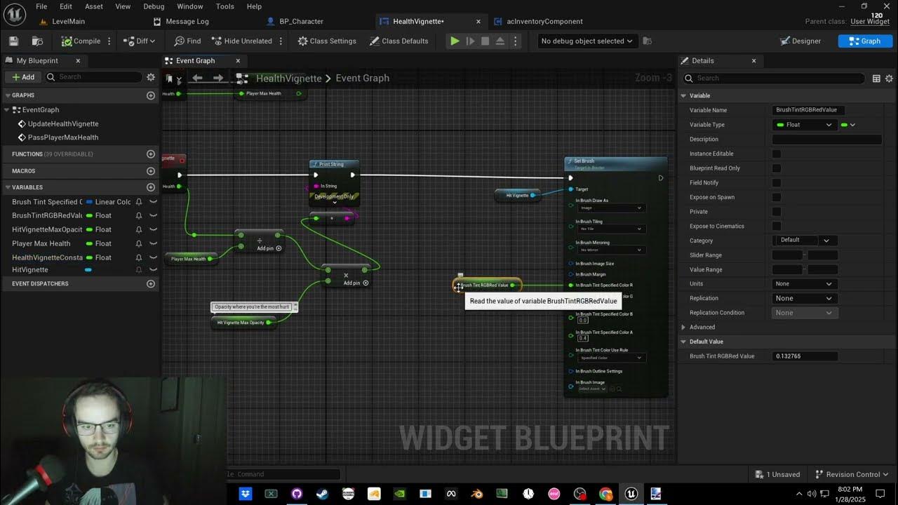 unreal engine 5 game dev - wrapping up health vignette + bugfix - YouTube
