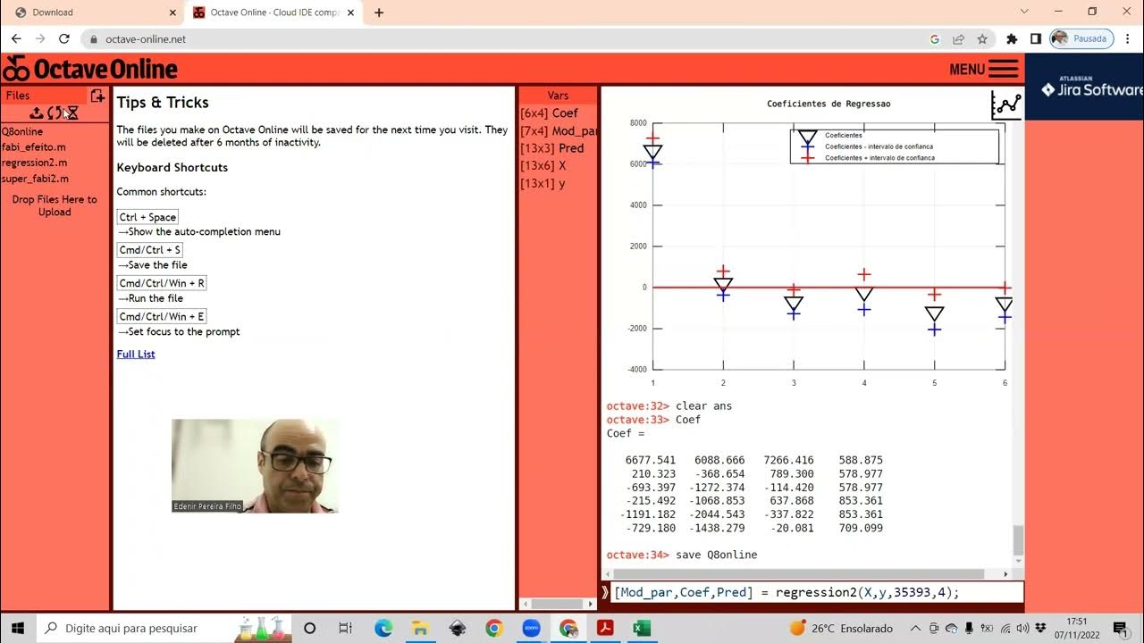 32: Questão 8 (planejamento fatorial composto central), Octave online ...