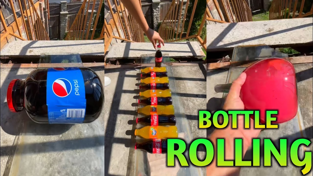 Bottle rolling down staris glass bottles #bottle #bottleflipchallenge # ...