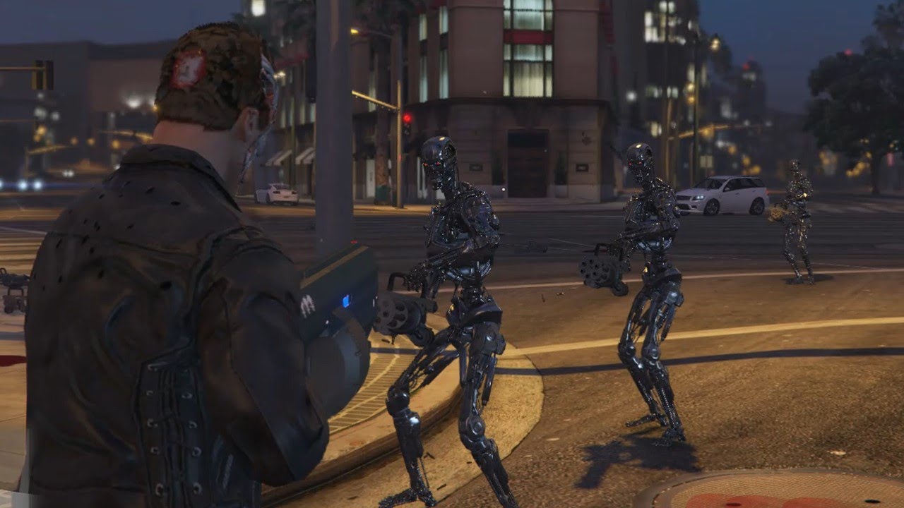 GTA 5 - Arnold Terminator(T-800) Grove Street shootout with ballas +5 ...