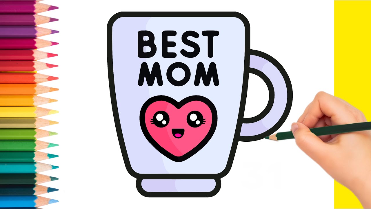 How to Draw a Cute Best Mom Mug - Simple & Easy for Kids - YouTube