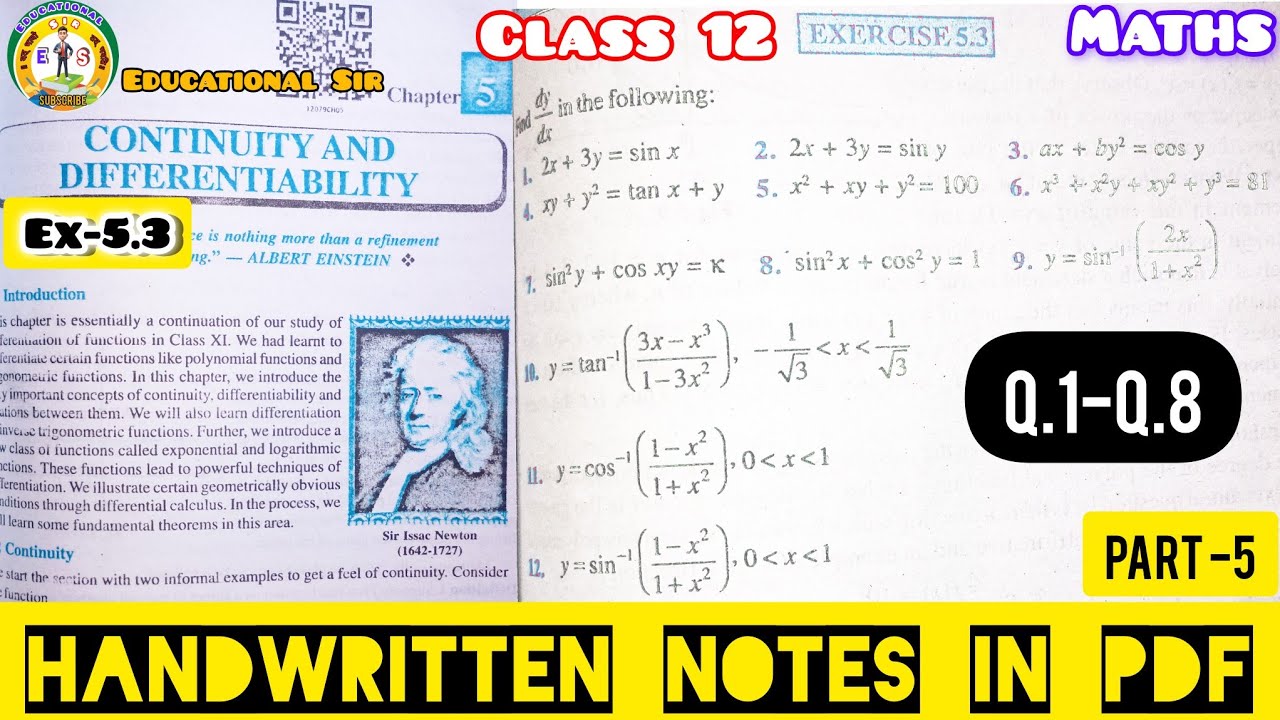 Class 12 maths Ex-5.3 | chapter 5 | continuity and differentiability ...
