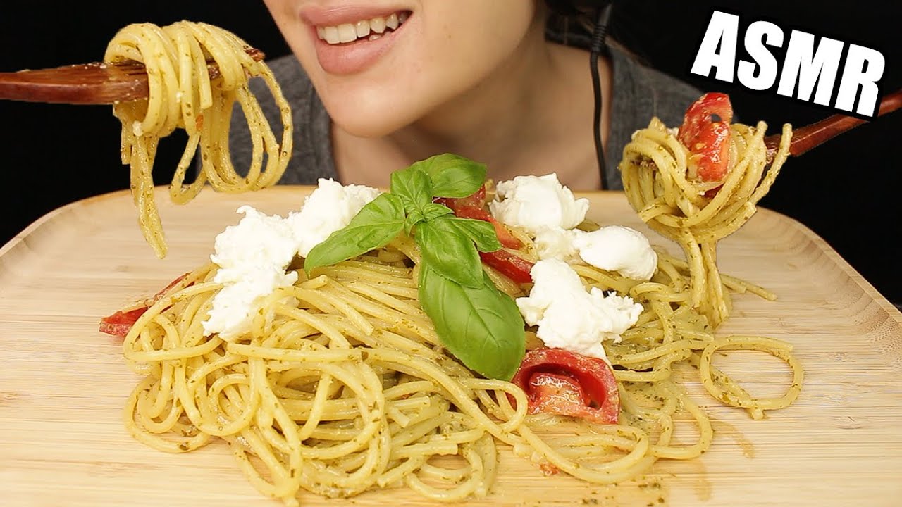 ASMR PASTA SPAGHETTI PESTO ALLA GENOVESE + CHEESE MUKBANG EATING SOUNDS ...