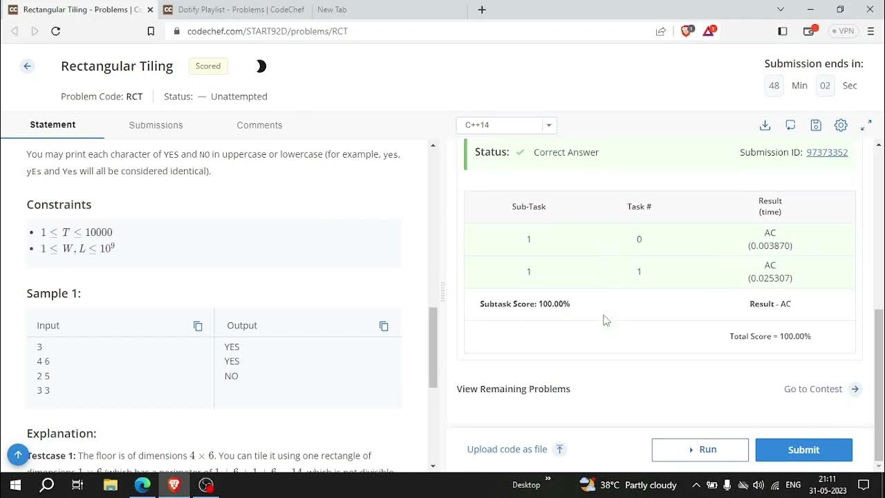 Rectangular tiling-problem || code chef starter 92 - YouTube