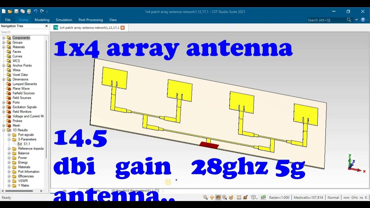 1x4 5G mmWave 28Ghz with results high gain 15 dbi rectangular patch ...