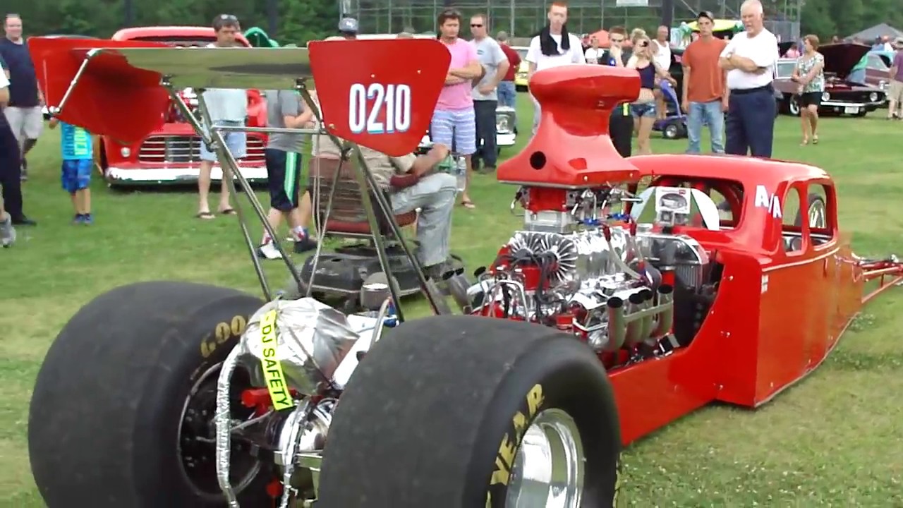 NASTY 34 FORD "LEGENDS" BODY REAR ENGINE RAIL START UP INSANE RIDE ...