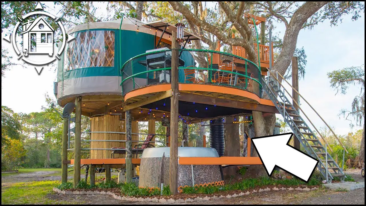 YURT TREEHOUSE Built by Senior for Fun & Retirement - YouTube