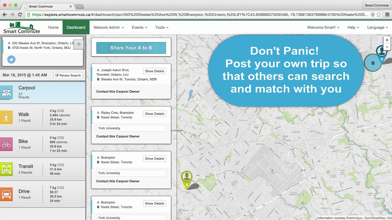Smart Commute tool tutorial #4 - Search and Post Carpools - YouTube